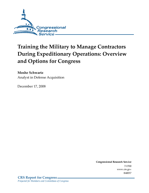 Training the Military to Manage Contractors During Expeditionary ...