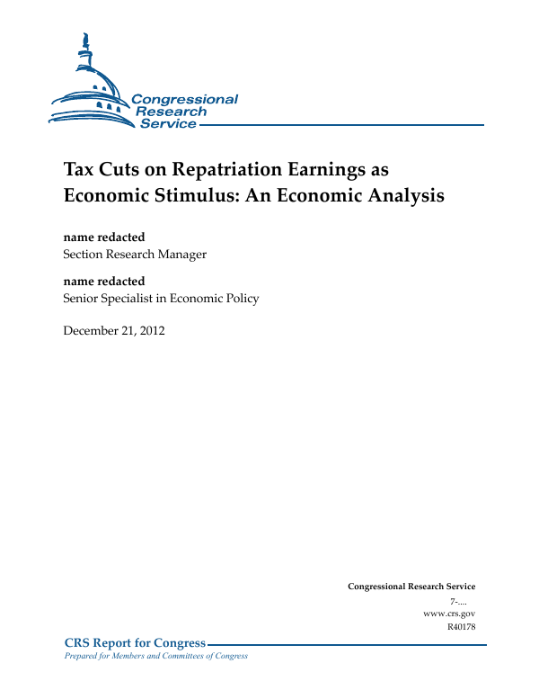 Tax Cuts on Repatriation Earnings as Economic Stimulus: An Economic ...