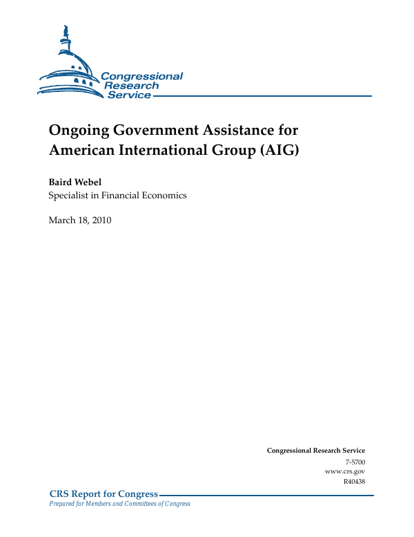 Ongoing Government Assistance for American International Group (AIG ...