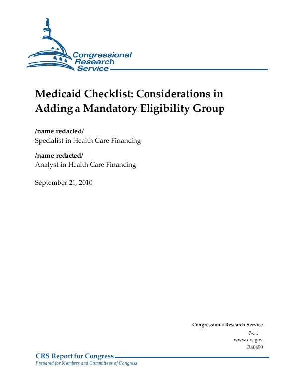 Medicaid Checklist: Considerations in Adding a Mandatory Eligibility ...