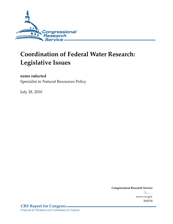 Coordination of Federal Water Research: Legislative Issues ...
