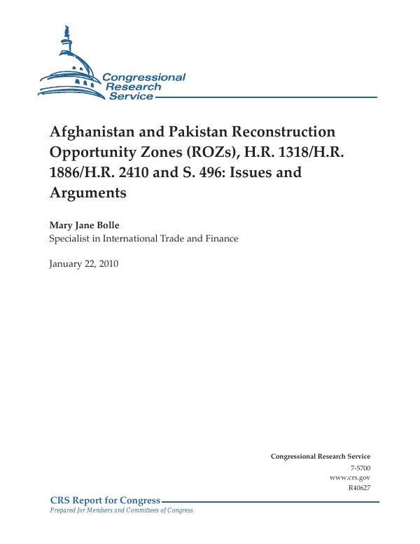 Afghanistan And Pakistan Reconstruction Opportunity Zones ROZs H R Afghanistan And Pakistan Reconstruction Opportunity Zones ROZs H R