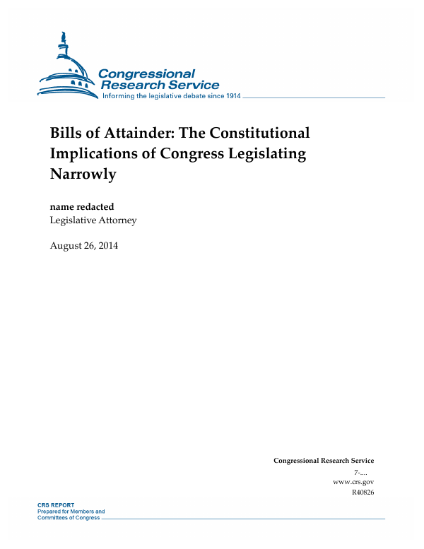 Bills of Attainder: The Constitutional Implications of Congress ...