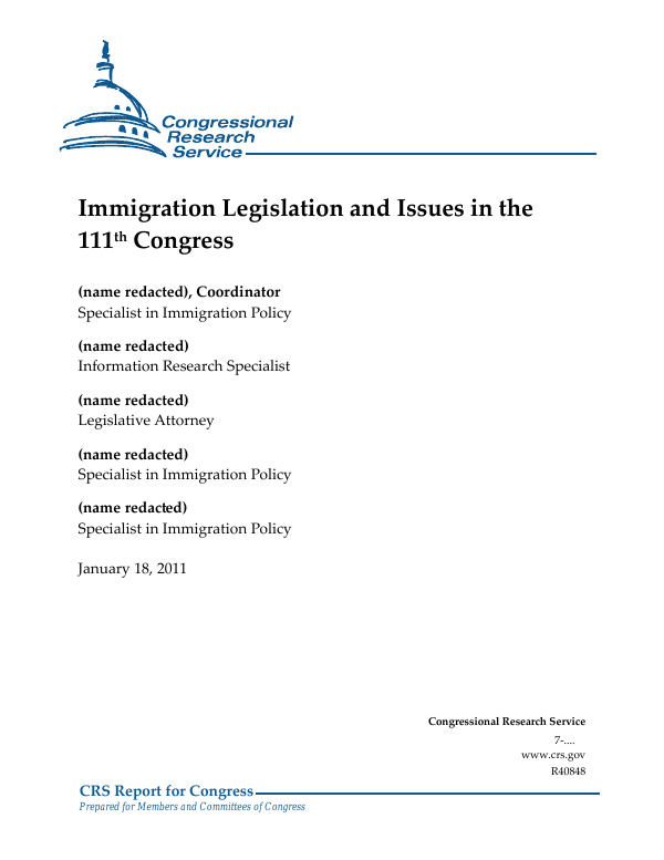 Immigration Legislation and Issues in the 111th Congress ...