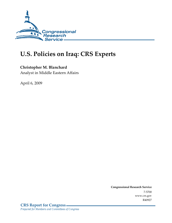 U.S. Policies on Iraq: CRS Experts - EveryCRSReport.com