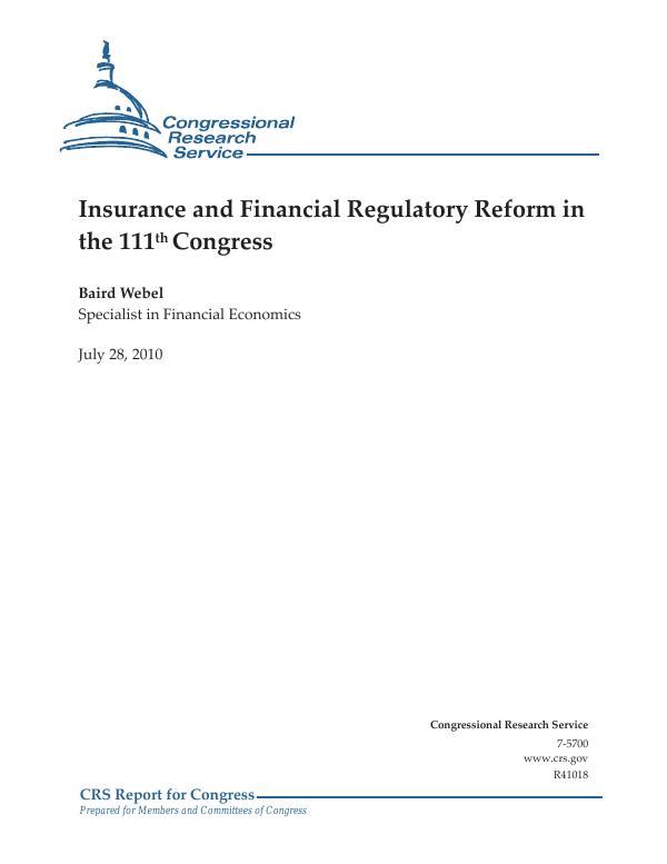 Insurance and Financial Regulatory Reform in the 111th Congress ...