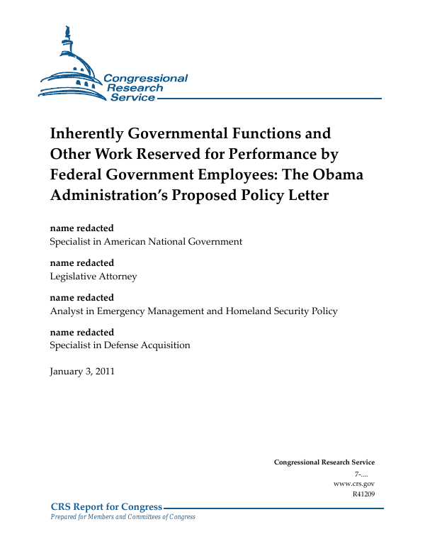 Inherently Governmental Functions and Other Work Reserved for ...