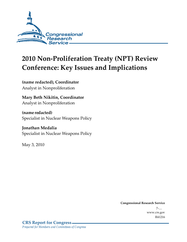 2010 Non-Proliferation Treaty (NPT) Review Conference: Key Issues and ...
