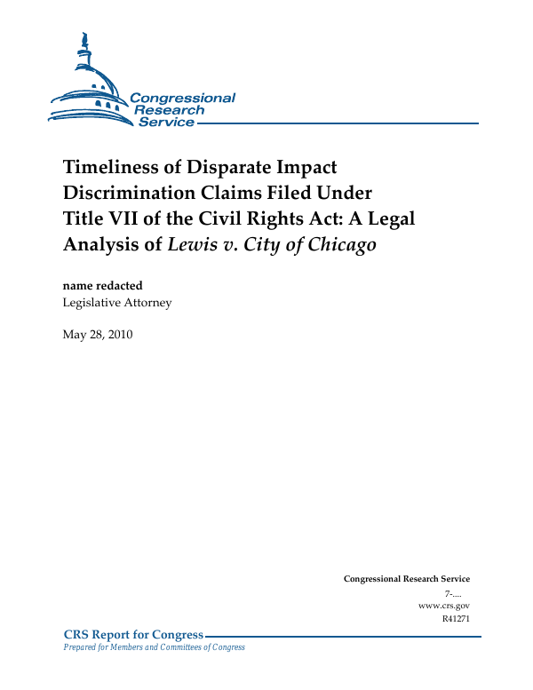Timeliness of Disparate Impact Discrimination Claims Filed Under Title ...