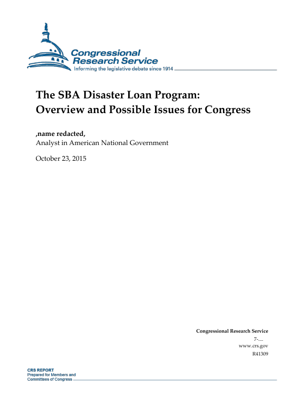 The SBA Disaster Loan Program: Overview and Possible Issues for ...