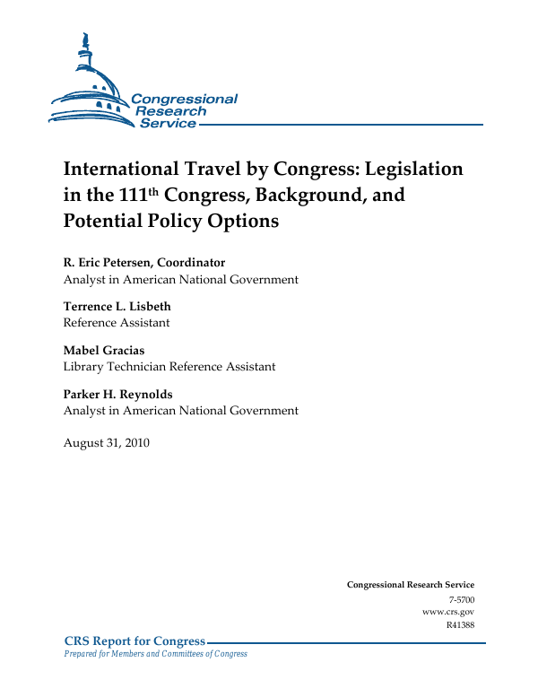 International Travel by Congress: Legislation in the 111th Congress ...