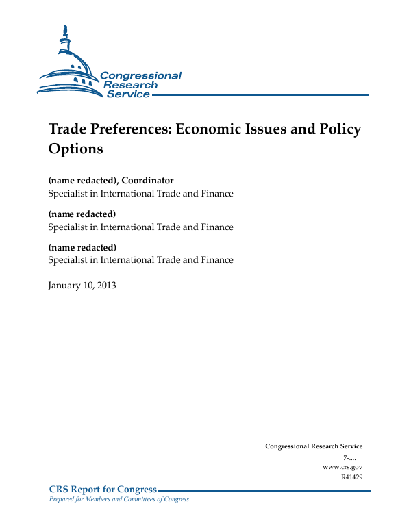 Trade Preferences: Economic Issues and Policy Options - EveryCRSReport.com
