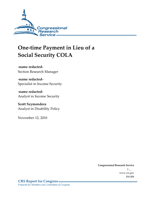 One-time Payment in Lieu of a Social Security COLA - EveryCRSReport.com