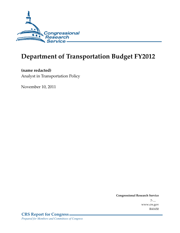 Department of Transportation Budget FY2012 - EveryCRSReport.com