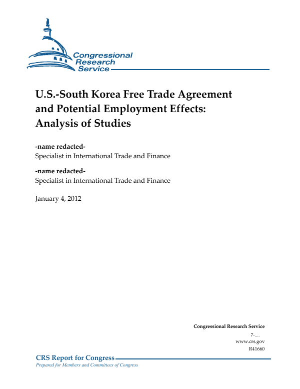 U.S.-South Korea Free Trade Agreement and Potential Employment Effects ...