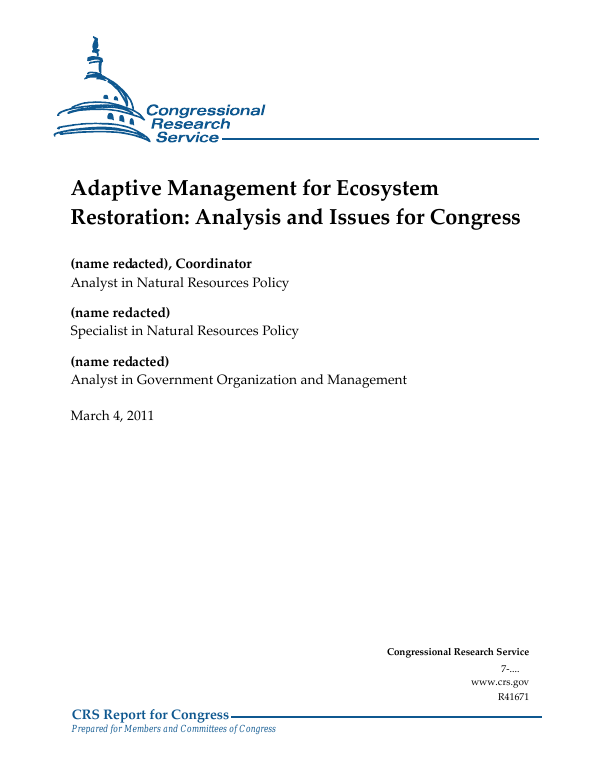Adaptive Management for Ecosystem Restoration: Analysis and Issues for ...