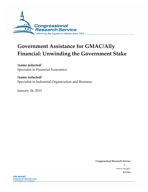 Government Assistance for GMAC/Ally Financial: Unwinding the Government ...