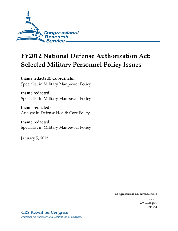 FY2012 National Defense Authorization Act: Selected Military Personnel ...