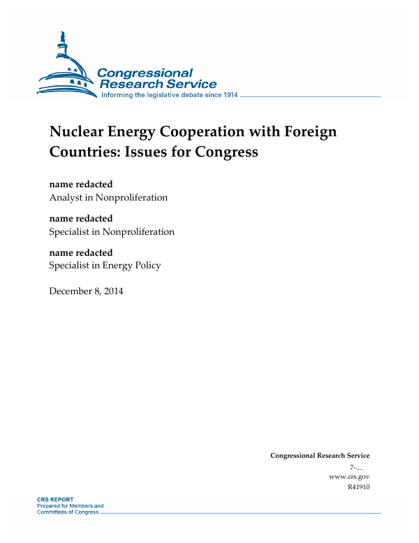 Nuclear Energy Cooperation with Foreign Countries: Issues for Congress ...