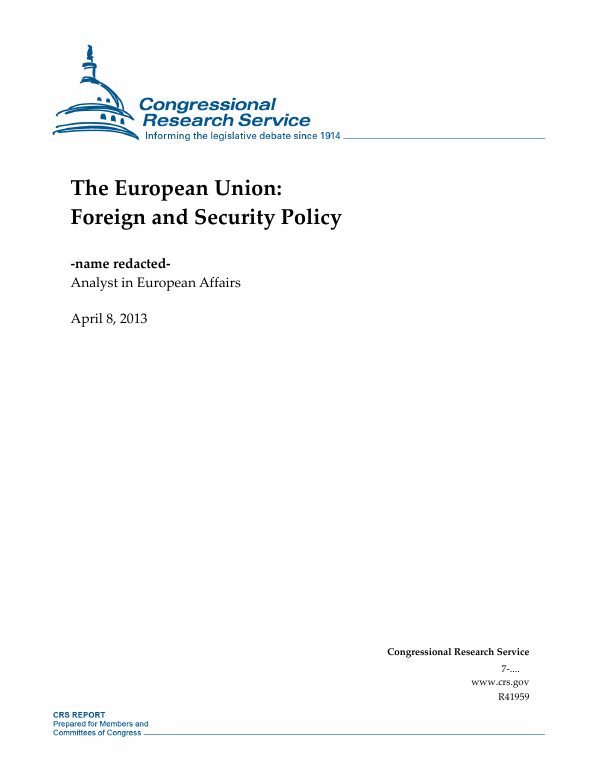 The European Union: Foreign and Security Policy - EveryCRSReport.com