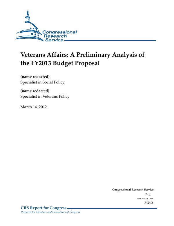 Veterans Affairs: A Preliminary Analysis of the FY2013 Budget Proposal ...