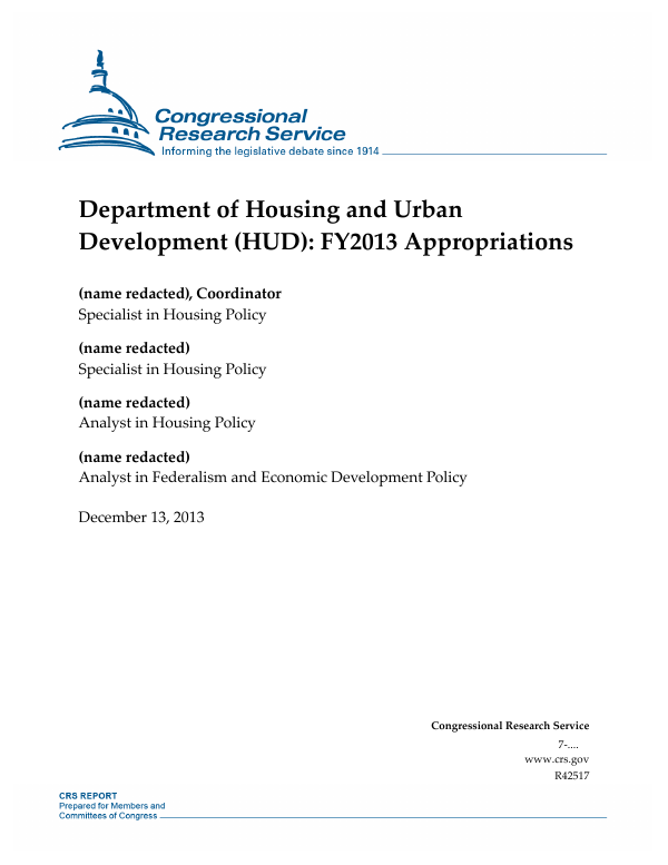 Department of Housing and Urban Development (HUD): FY2013 ...