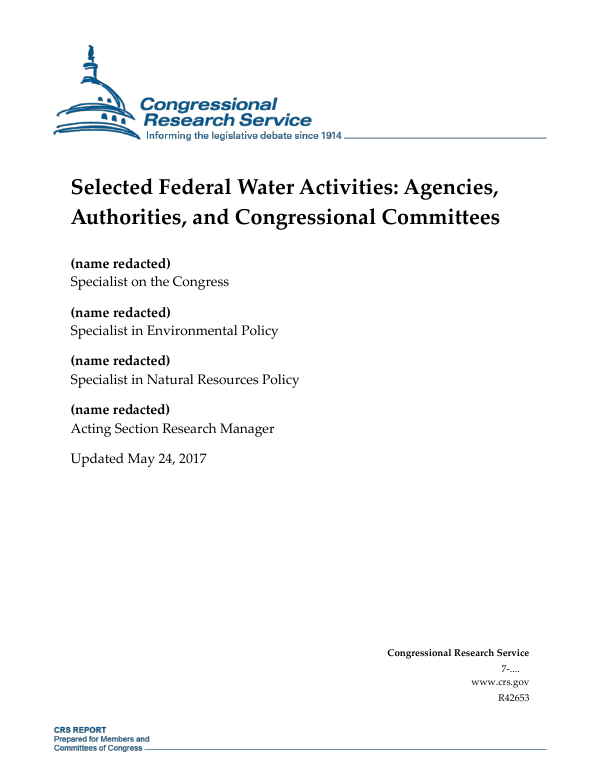 Selected Federal Water Activities: Agencies, Authorities, and ...