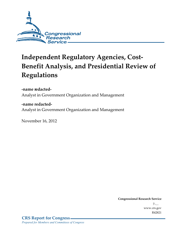 Independent Regulatory Agencies, Cost-Benefit Analysis, and ...