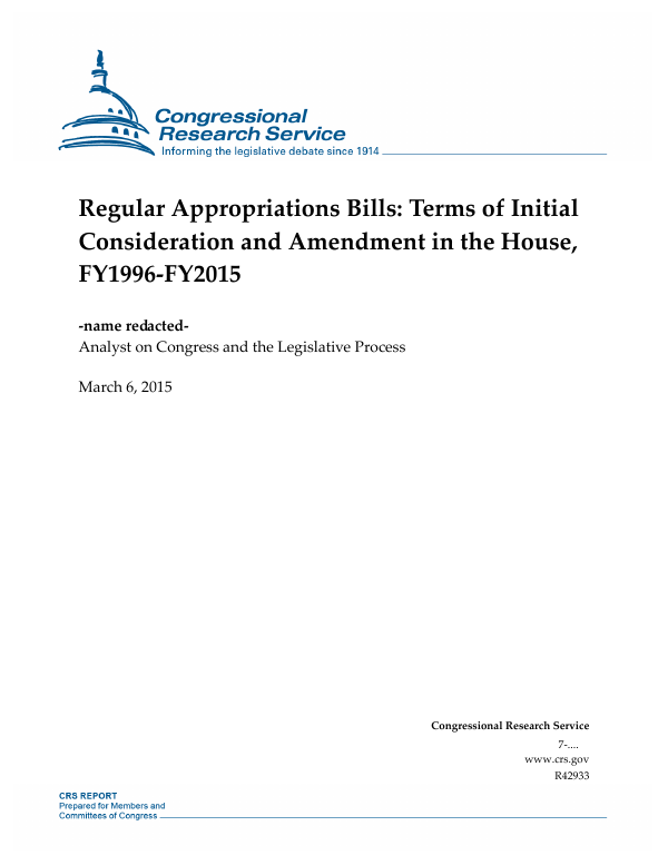 Regular Appropriations Bills: Terms of Initial Consideration and ...