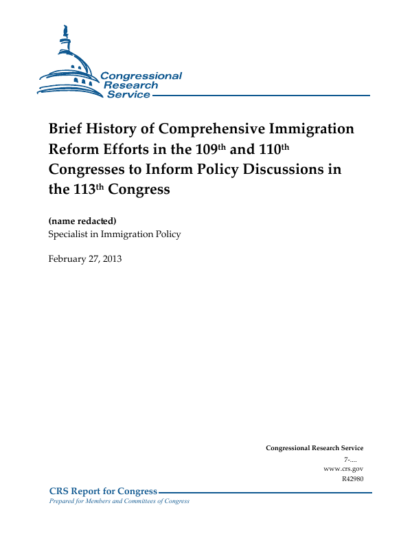 Brief History of Comprehensive Immigration Reform Efforts in the 109th ...
