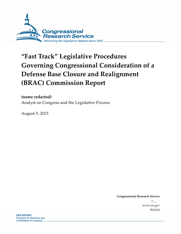 “Fast Track” Legislative Procedures Governing Congressional ...