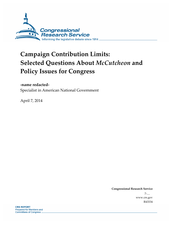 Campaign Contribution Limits: Selected Questions About McCutcheon and ...