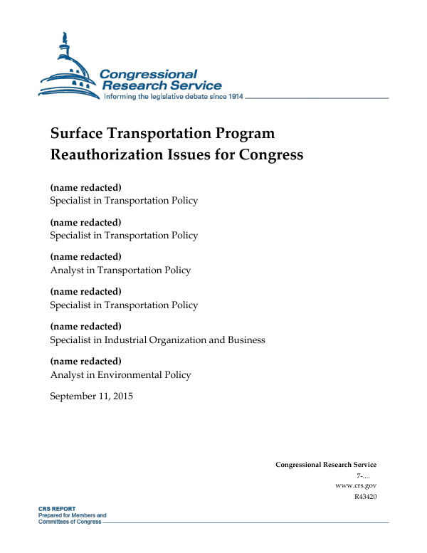 Surface Transportation Program Reauthorization Issues for Congress - EveryCRSReport.com
