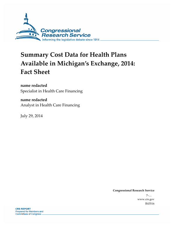 Summary Cost Data for Health Plans Available in Michigan’s Exchange ...