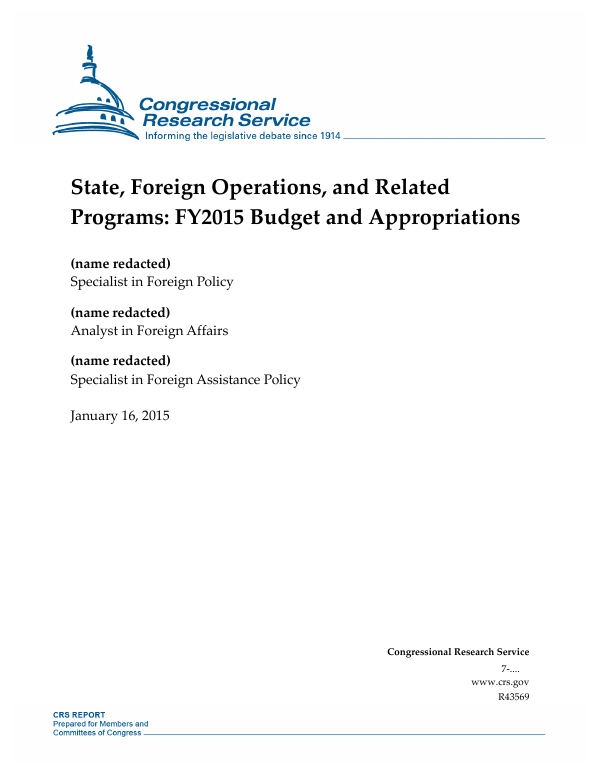 State, Foreign Operations, and Related Programs: FY2015 Budget and ...