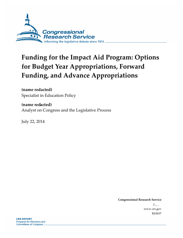 Funding for the Impact Aid Program: Options for Budget Year ...