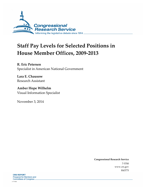 Staff Pay Levels for Selected Positions in House Member Offices, 2009 ...