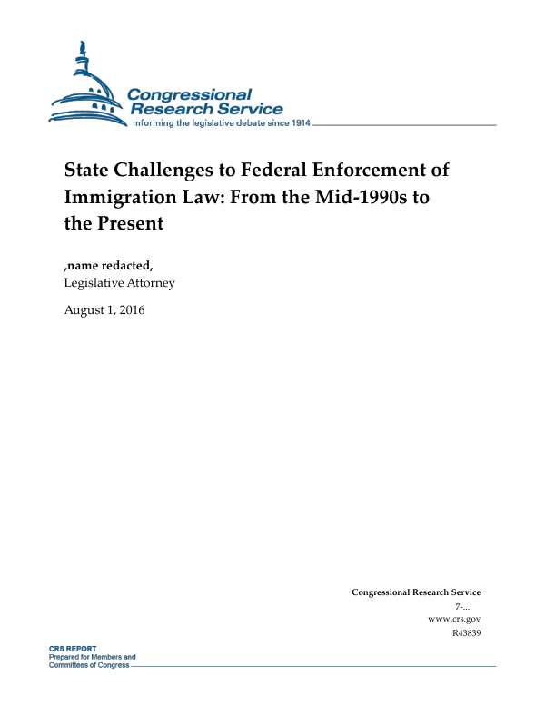State Challenges to Federal Enforcement of Immigration Law: From the ...