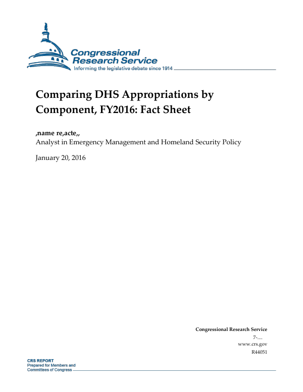 Comparing DHS Appropriations by Component, FY2016: Fact Sheet ...