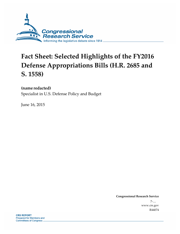 Fact Sheet: Selected Highlights of the FY2016 Defense Appropriations ...