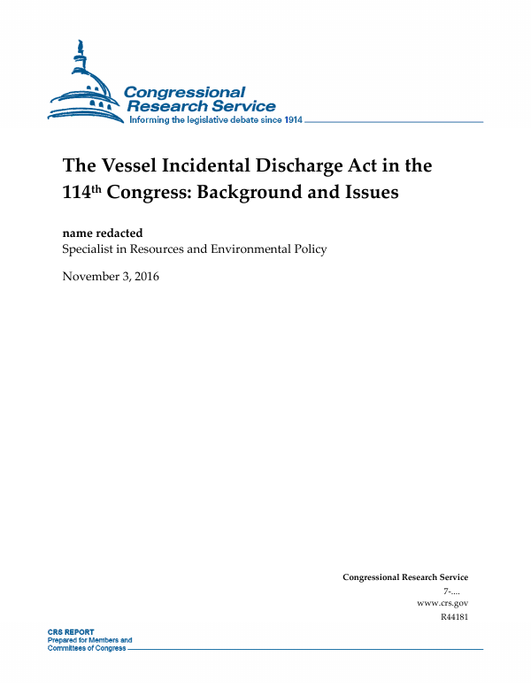 The Vessel Incidental Discharge Act in the 114th Congress: Background ...