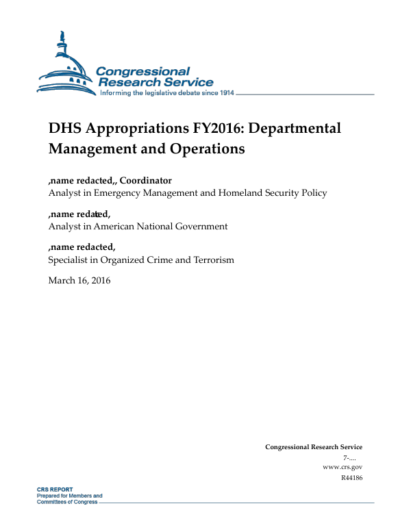 DHS Appropriations FY2016: Departmental Management and Operations ...