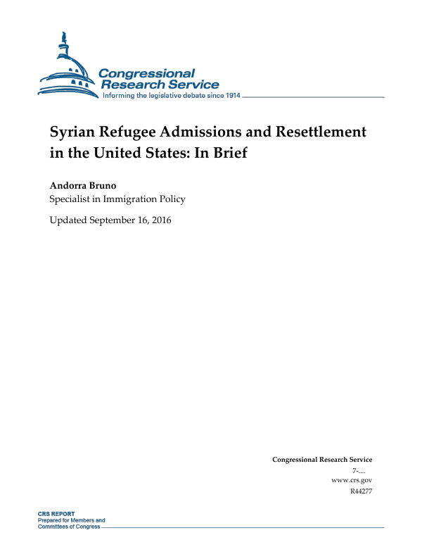 Syrian Refugee Admissions and Resettlement in the United States: In ...
