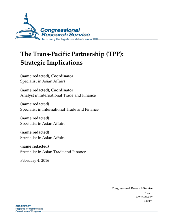 The Trans-Pacific Partnership (TPP): Strategic Implications ...