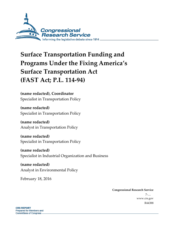 Surface Transportation Funding and Programs Under the Fixing America’s ...