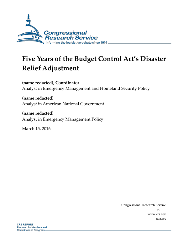 Five Years of the Budget Control Act’s Disaster Relief Adjustment ...