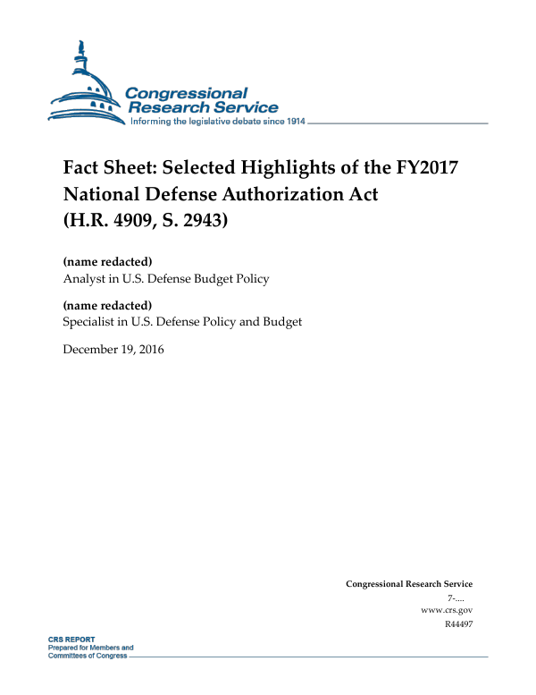 Fact Sheet: Selected Highlights of the FY2017 National Defense ...