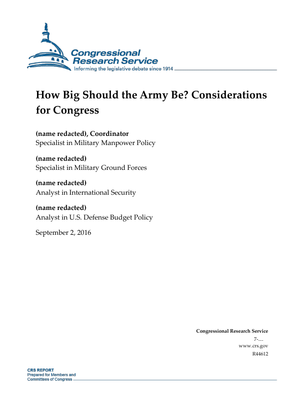 How Big Should the Army Be? Considerations for Congress ...