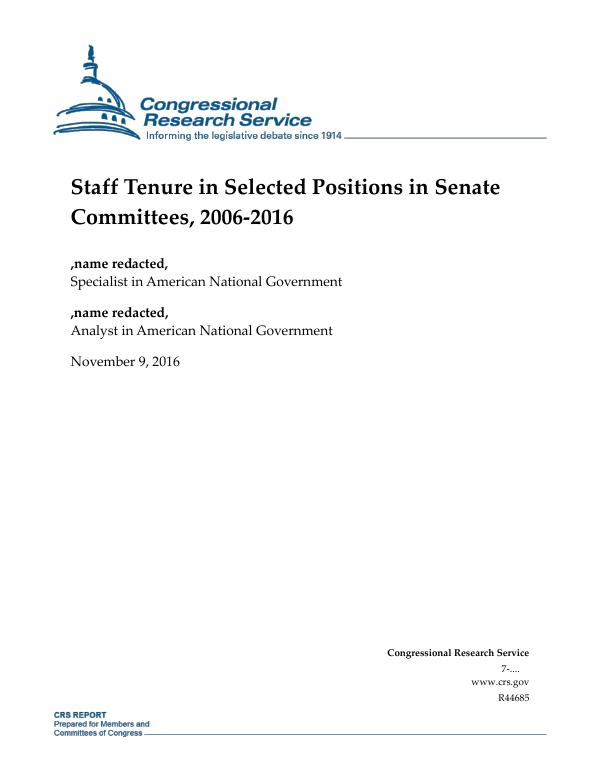 Staff Tenure in Selected Positions in Senate Committees, 2006-2016 ...