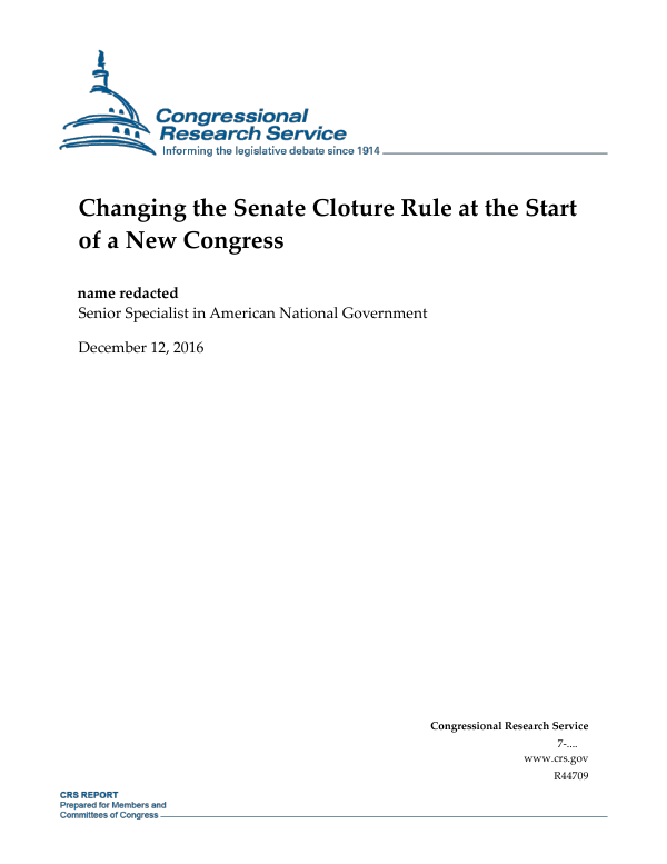 Changing the Senate Cloture Rule at the Start of a New Congress ...